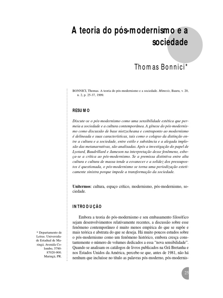 Pós Modernidade PDF | PDF | Science | Economia