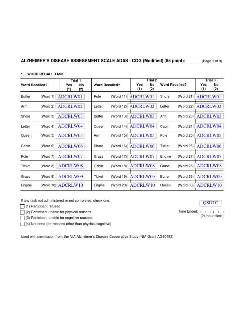 ADAS_COG v1 85pt | Alzheimer's Disease | Cognition