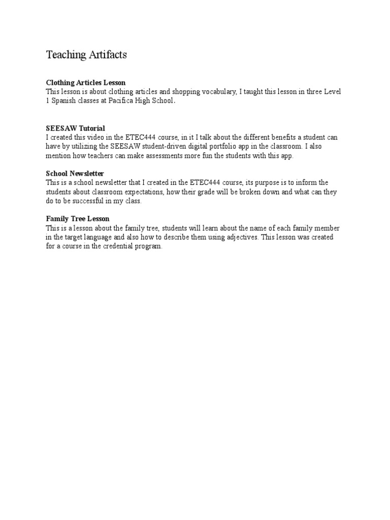 Teaching Artifacts | PDF