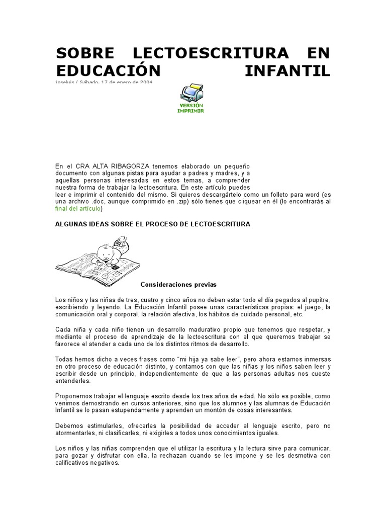 Sobre Lectoescritura en Educación Infantil | PDF | Jardín de infancia ...