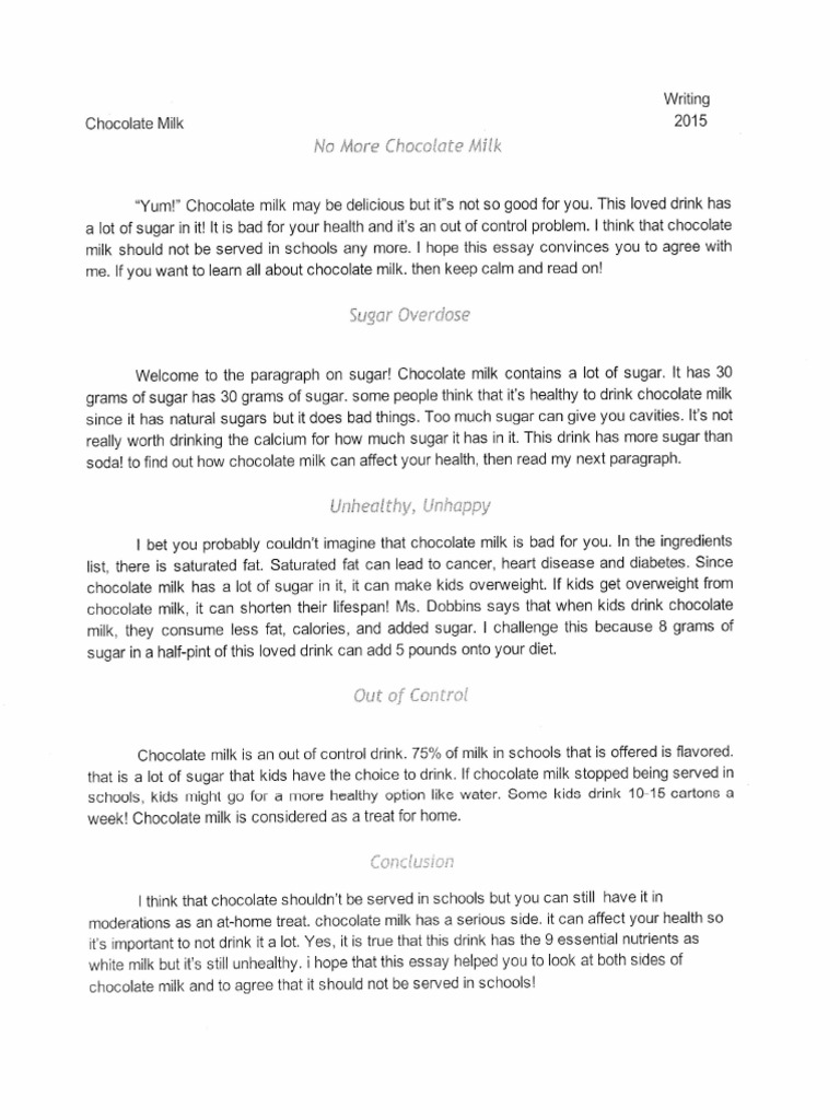 Chocolate Milk Argument Essay Samples | PDF | Chocolate | Milk