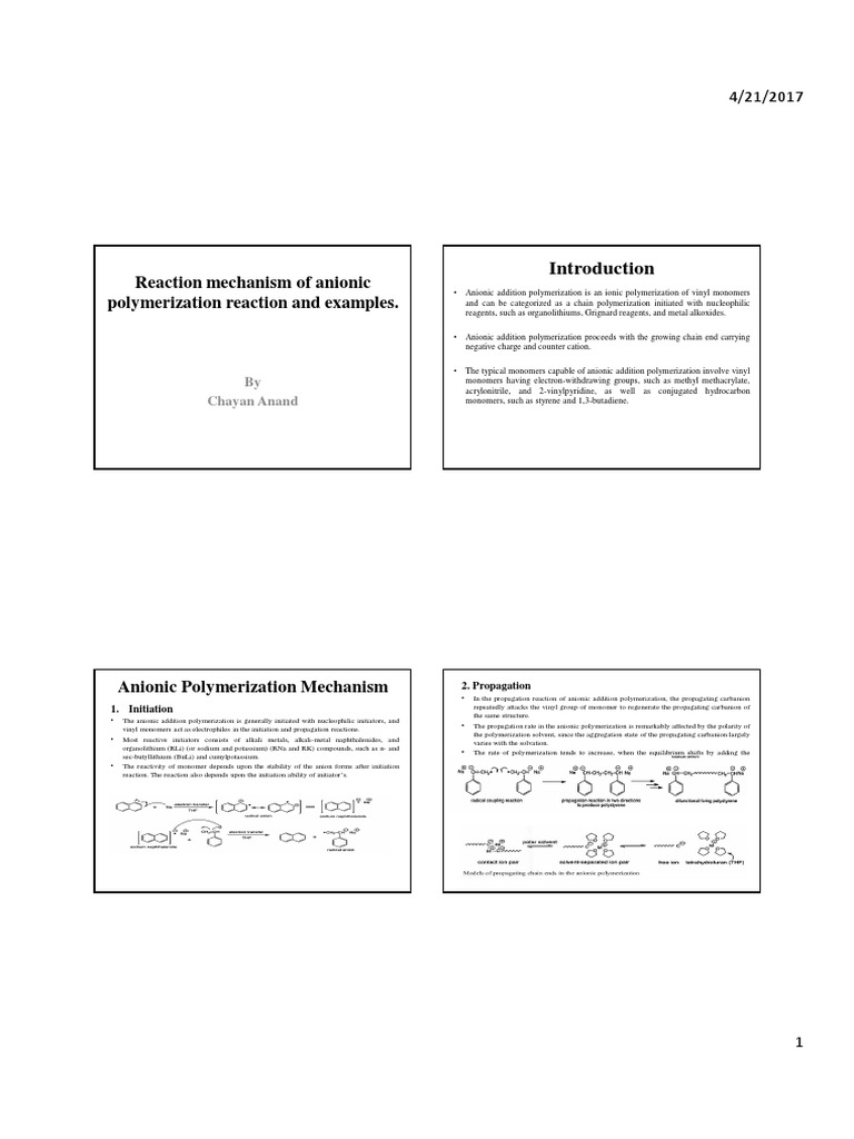 Anionic Polymerisation | PDF | Polymerization | Chemical Reactions