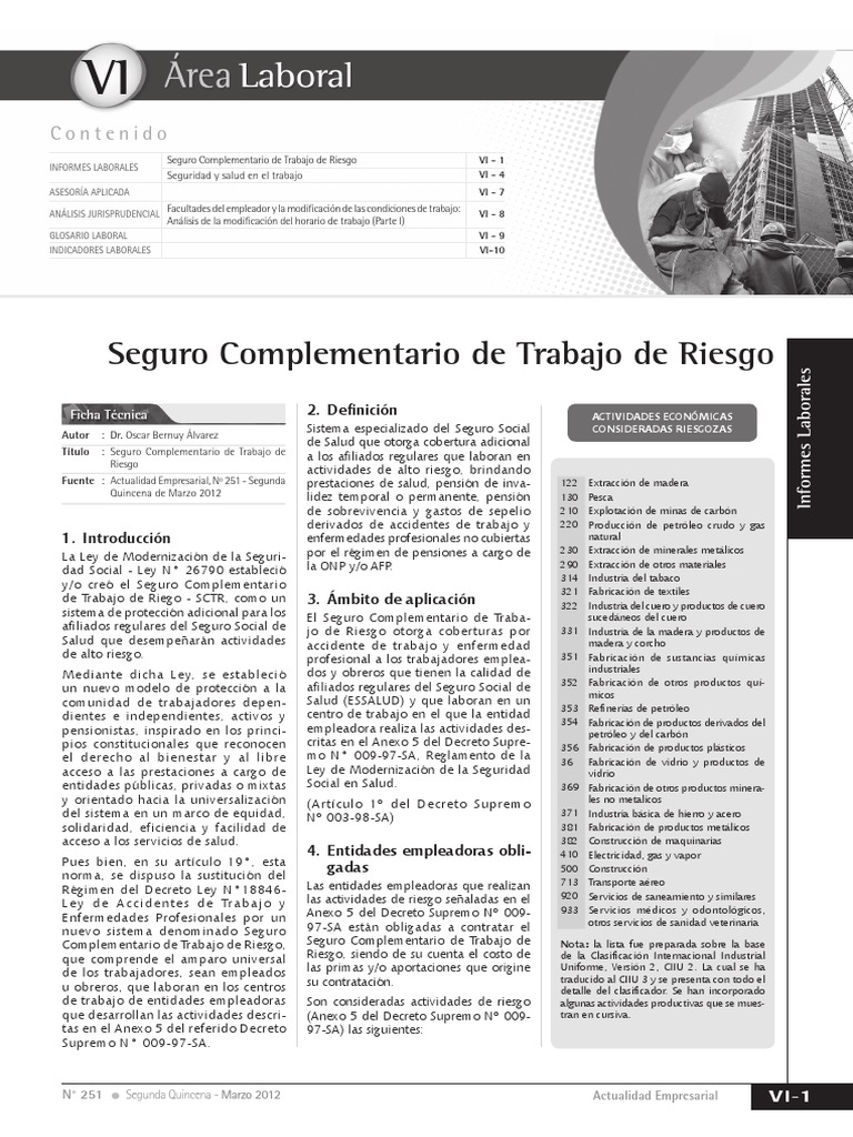 Seguro Complementario de Trabajo de Riesgo SCTR | PDF