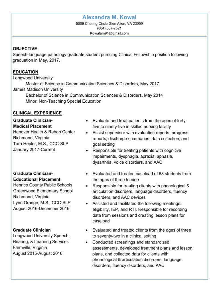 allie kowal slp resume | Individualized Education Program | Classroom