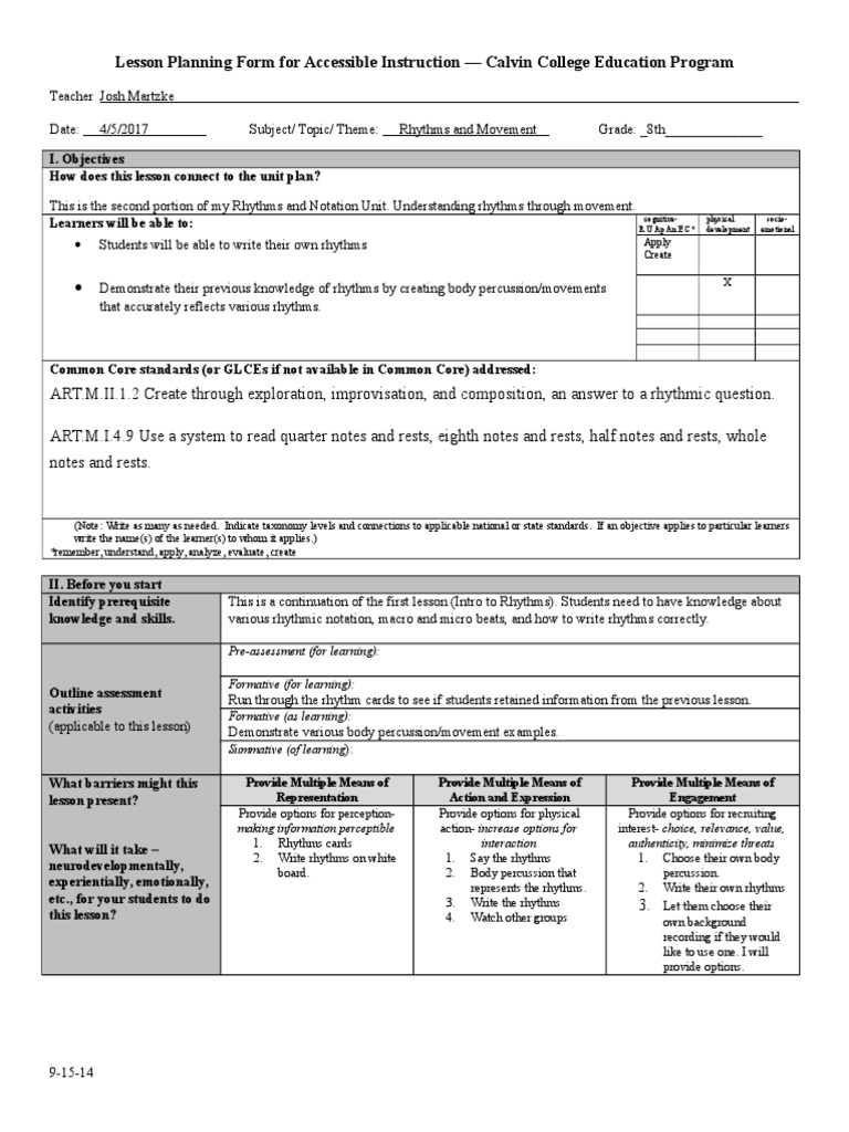 lesson plan 2 - rhythms and movement | Rhythm | Lesson Plan