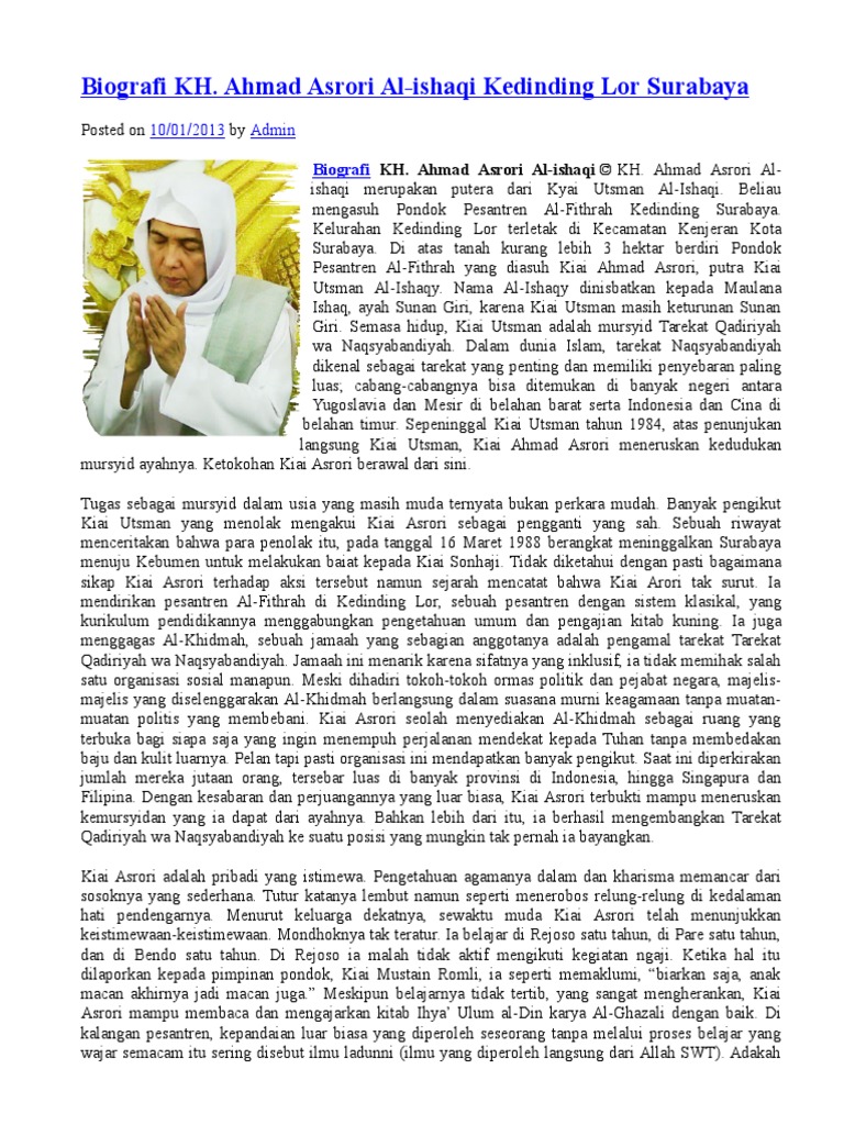 Biografi KH Ahmad Asrori Al Ishaqi Kedinding Lor Surabaya | PDF
