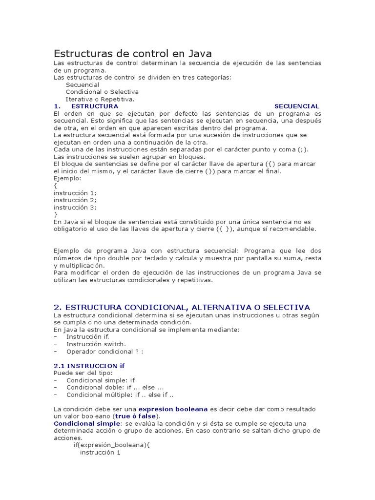 Estructuras de Control en Java | PDF | Java (lenguaje de programación ...