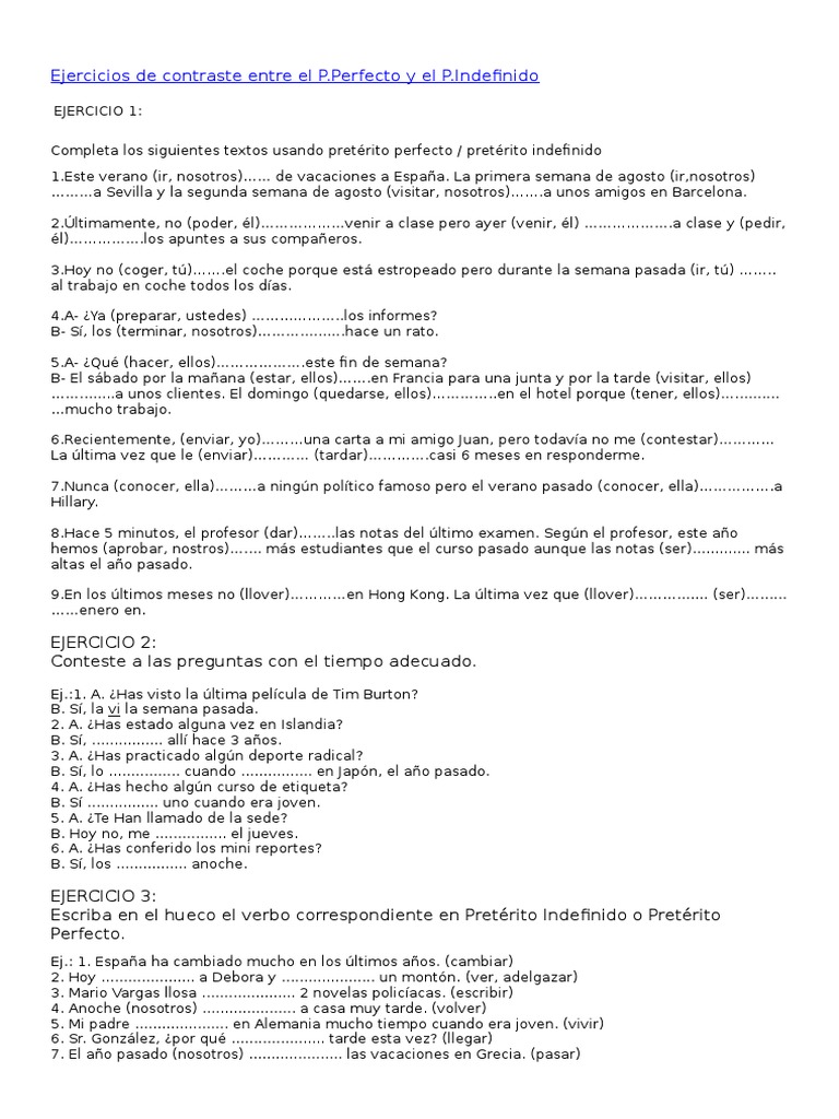 Contraste Entre Pasados Ejercicios | PDF | Estudios de idiomas ...