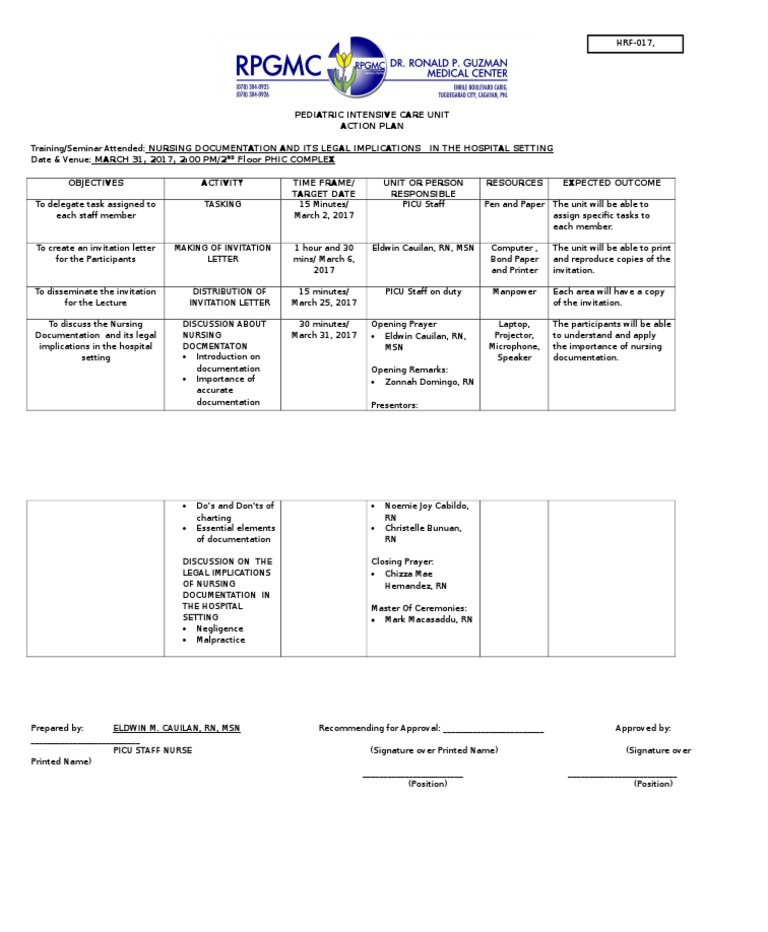Action Plan PICU FINAL | PDF | Nursing | Health Sciences