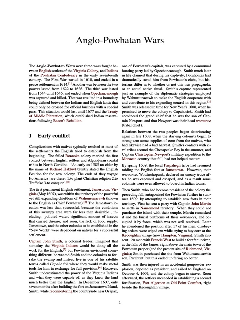 Anglo Powhatan Wars | PDF | Southern United States | English ...