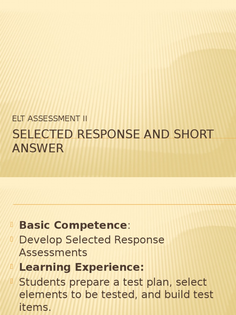 1 Selected Response and Short Answer | PDF | Educational Assessment ...