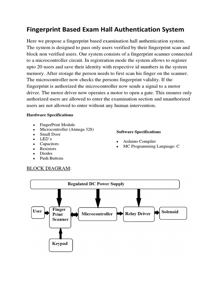 Fingerprint Based Exam Hall Authentication System | PDF | Fingerprint | Computer Engineering