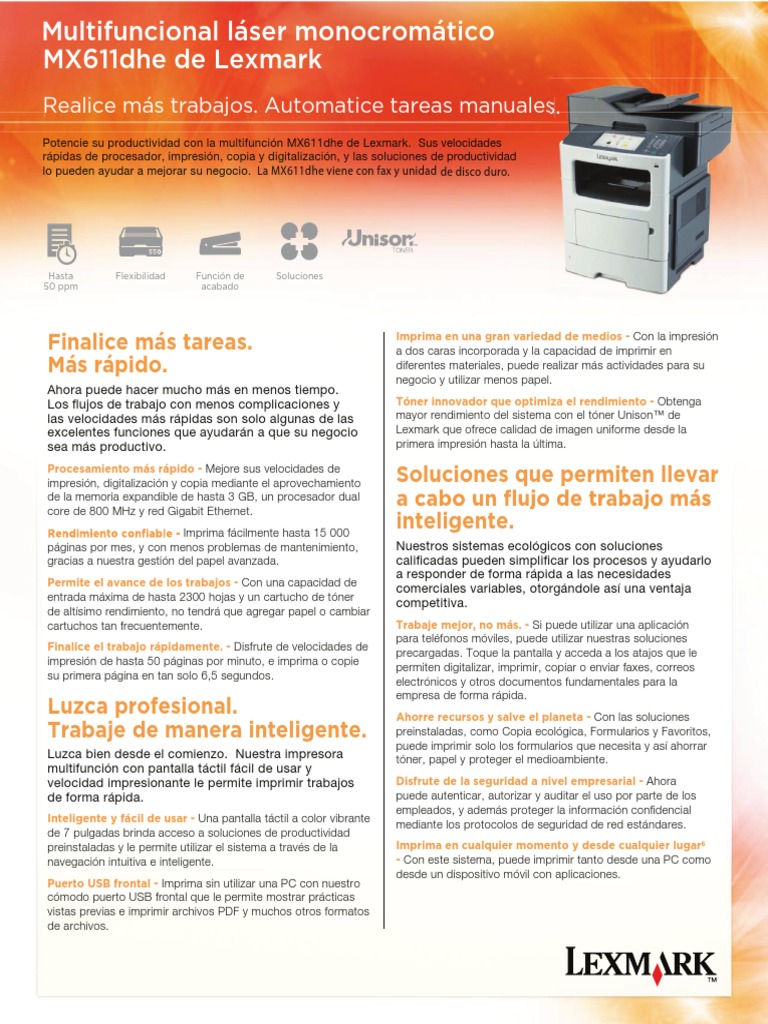 Lexmark MX611 | PDF | USB | Impresora (Computación)
