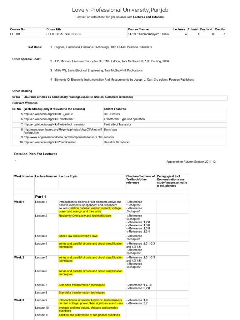Electrical Sciences I Course Overview | PDF | Electrical Impedance | Ac ...