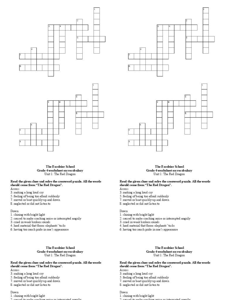 Grade 4 Unit 1 Crossword Puzzle | PDF | Crossword | Single Player Games