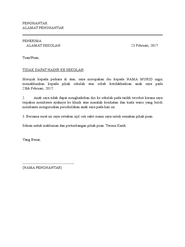 Surat Cuti Sekolah | PDF