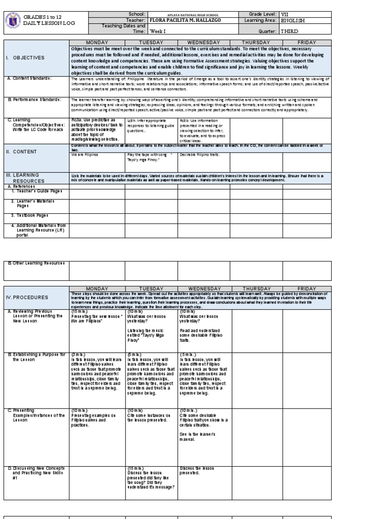 Dll Grade 7 English | Learning | English Language