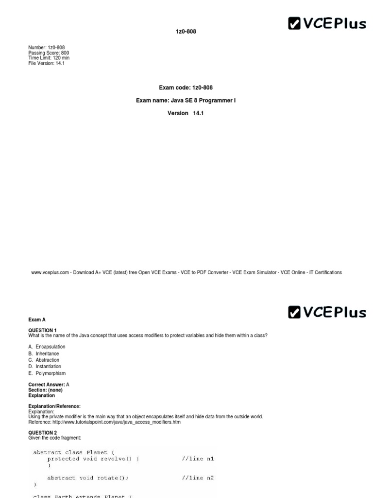 Aindumps.1z0 808.v2015!10!08.by - Minnie.58q | PDF | C (Programming Language) | Inheritance ...