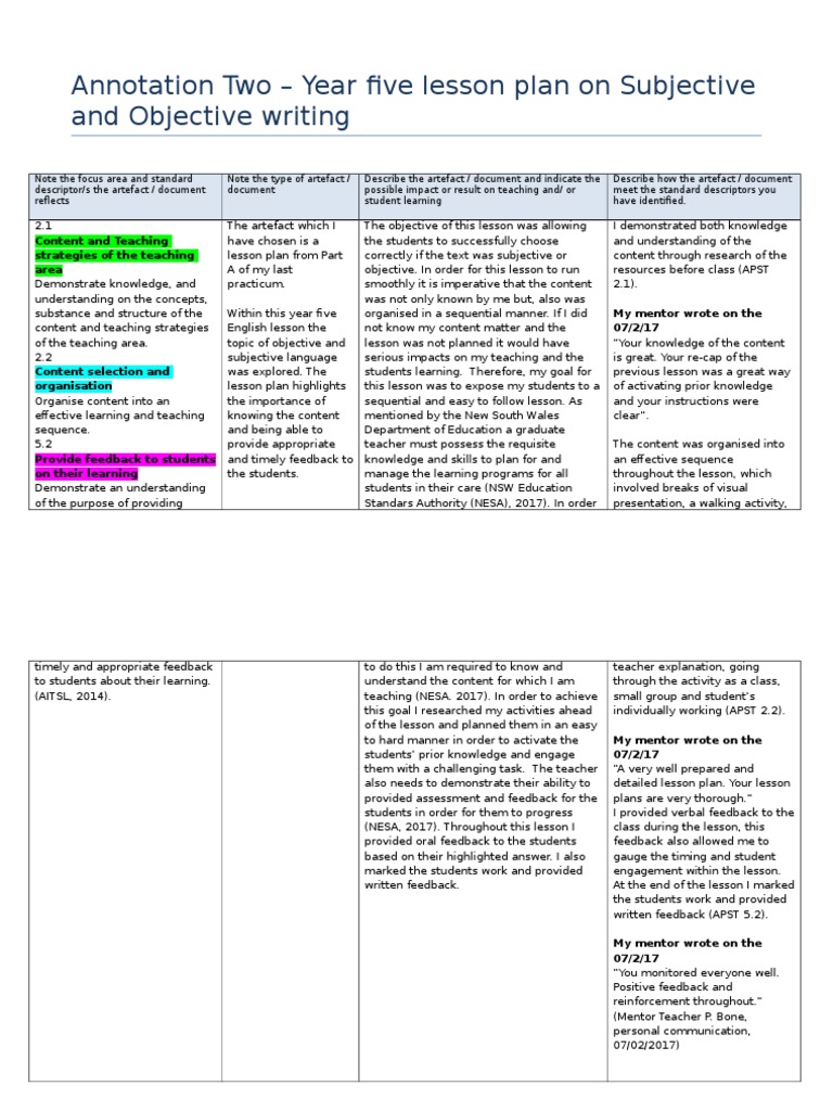 Annotation Two | PDF | Lesson Plan | Educational Assessment Annotation Two | PDF | Lesson Plan | Educational Assessment