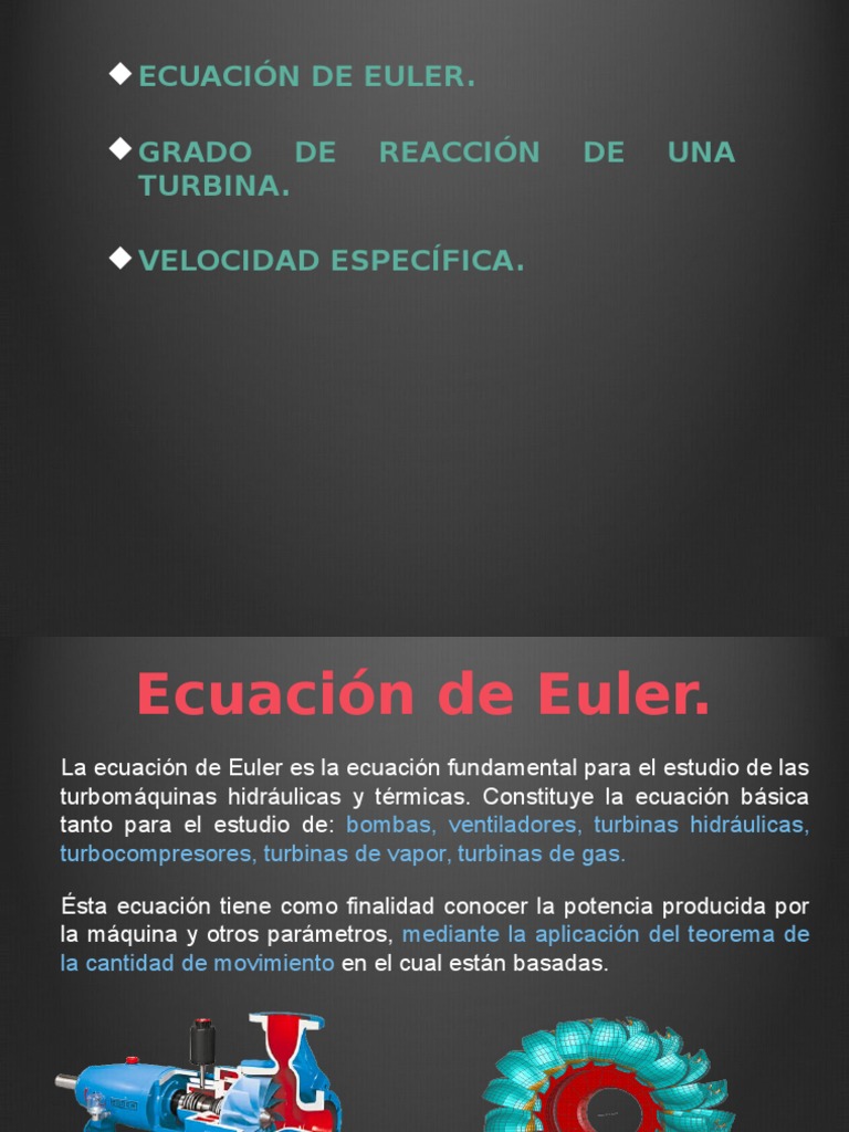 Ecuación de Euler, Grado de Reacción y Velocidad Específica. | PDF ...