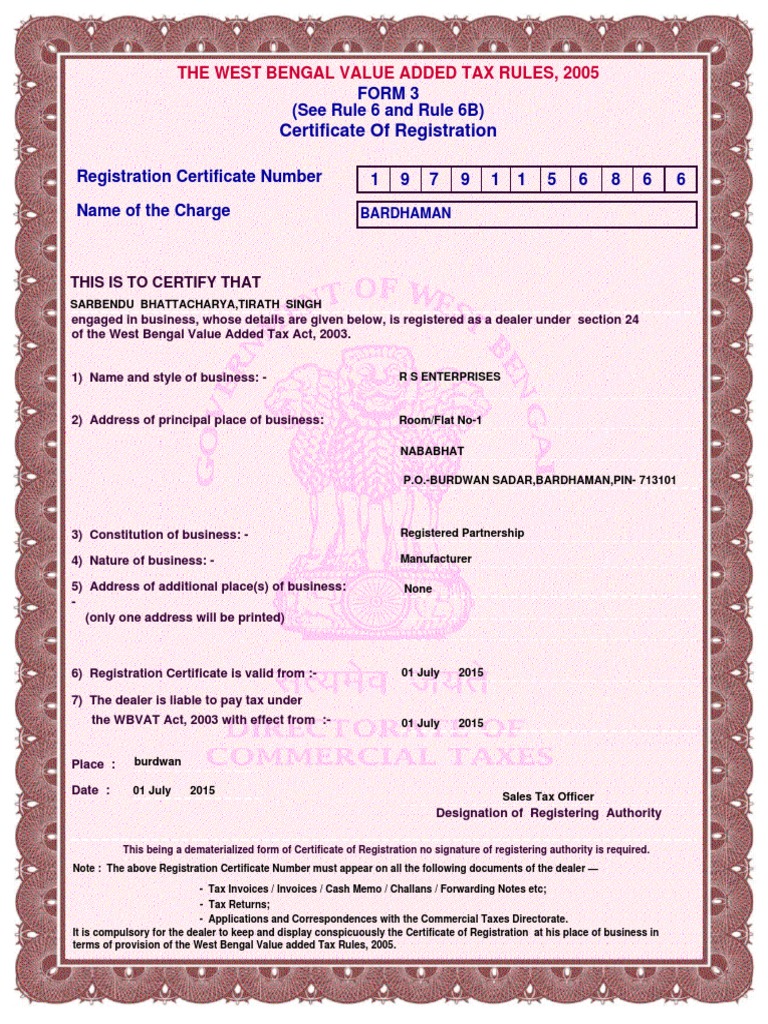 Vat Registration Certificate | PDF | Finance & Money Management