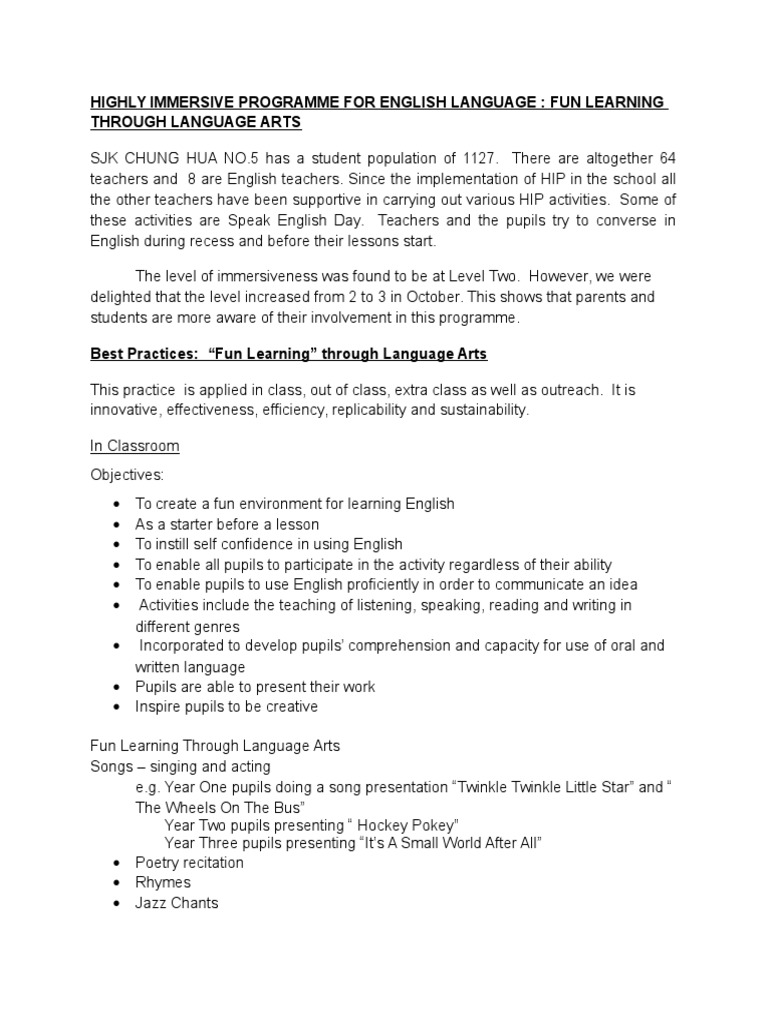 Highly Immersive Programme For English Language: Fun Learning Through ...