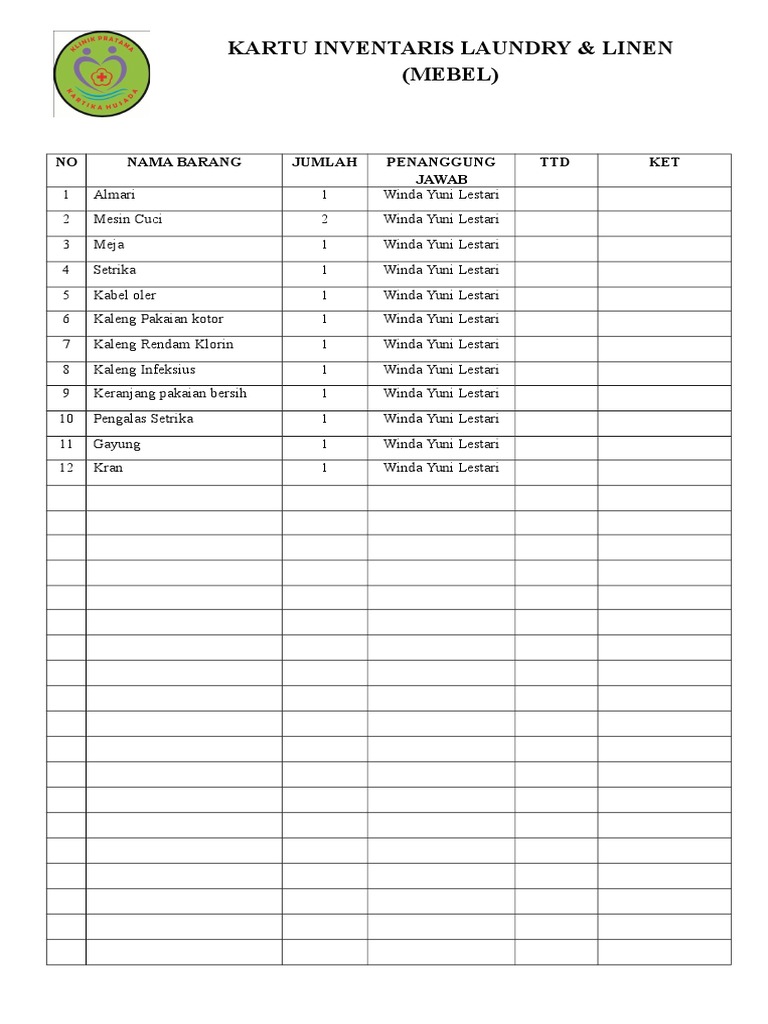 Kartu Inventaris Laundry | PDF