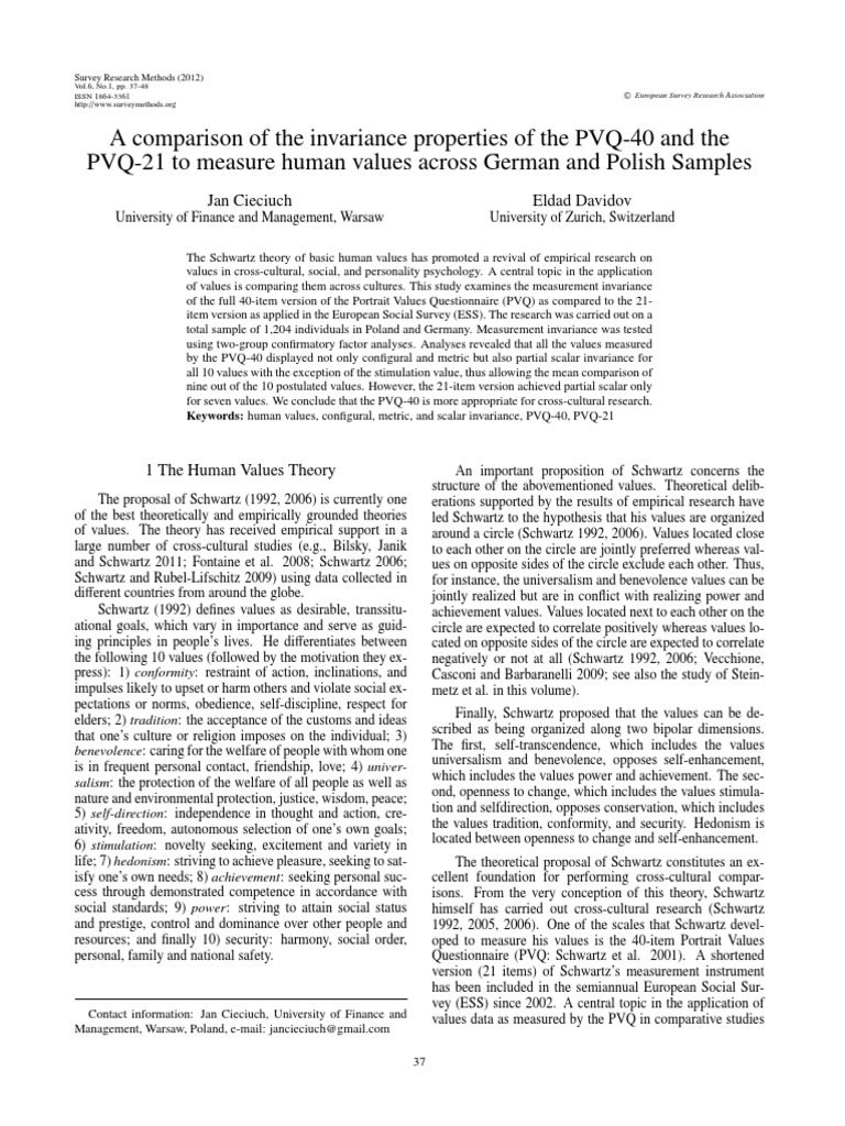 PVQ-40 and PVQ-21 PDF | PDF | Factor Analysis | Data Analysis