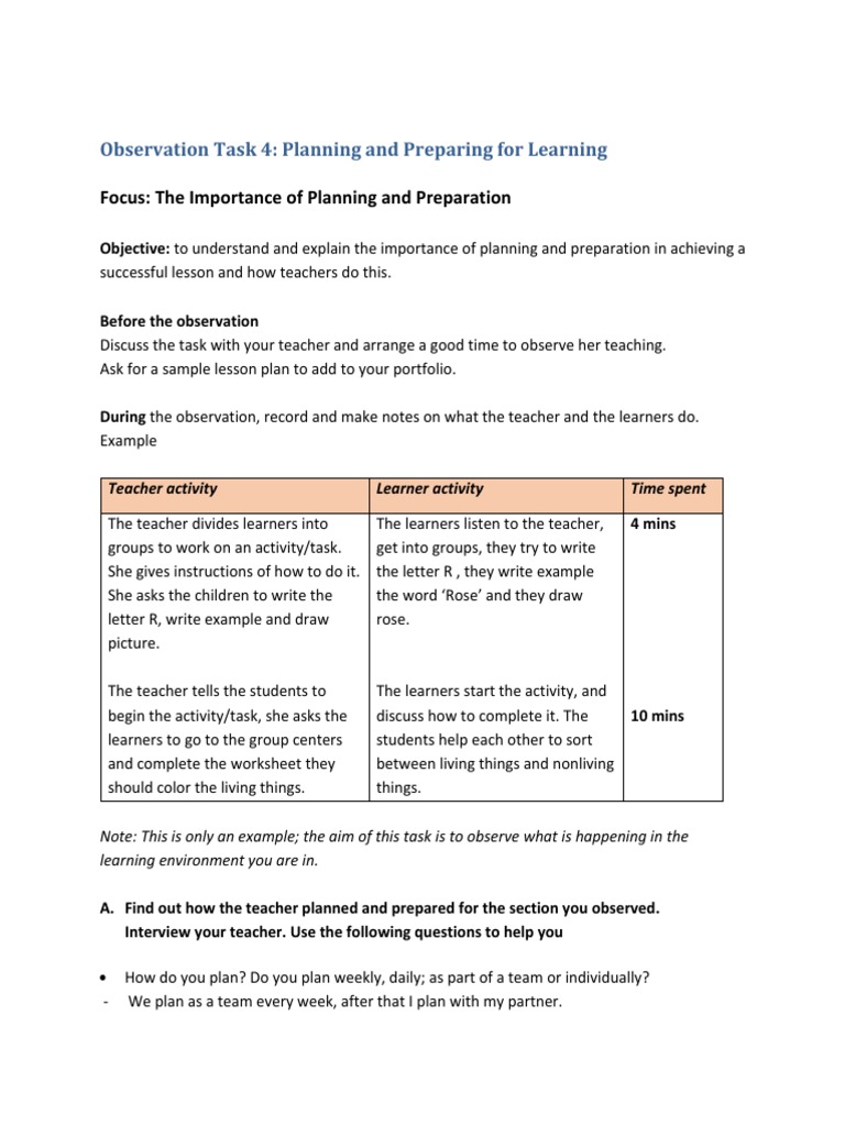 Observation Task 4 | PDF | Teaching | Teachers