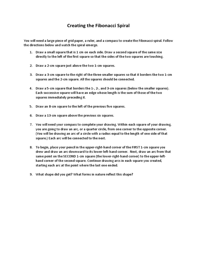 Creating The Fibonacci Spiral | PDF | Teaching Methods & Materials | Home & Garden