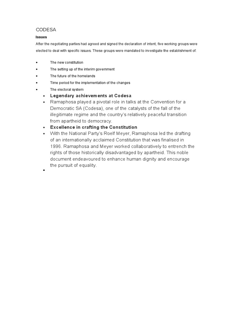 Codesa: Legendary Achievements at Codesa | PDF