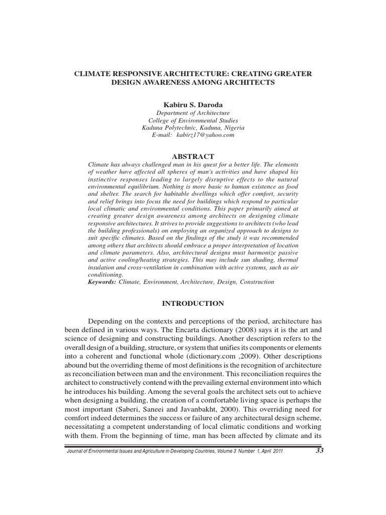 Climate Responsive Architecture Creating Greater Design Awareness Among ...