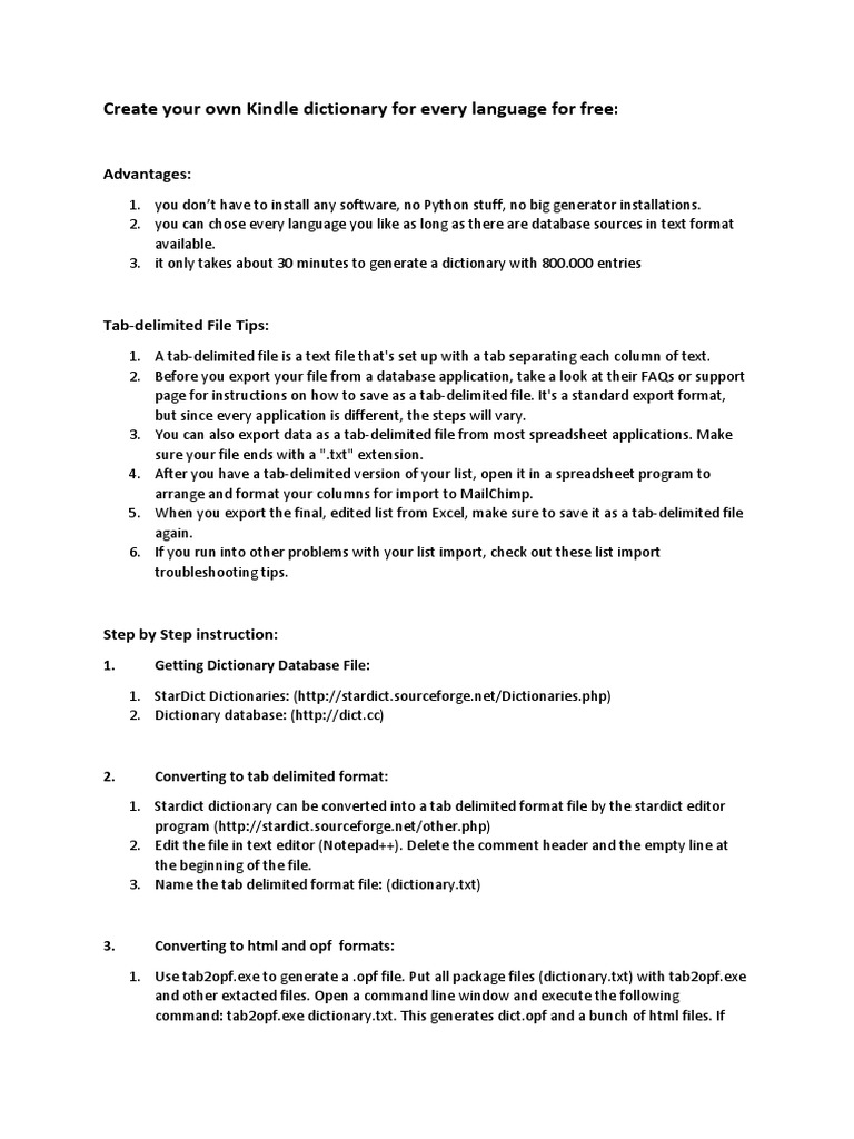 Kindle Dictionary Creator Instructions | PDF | File Format | Text File
