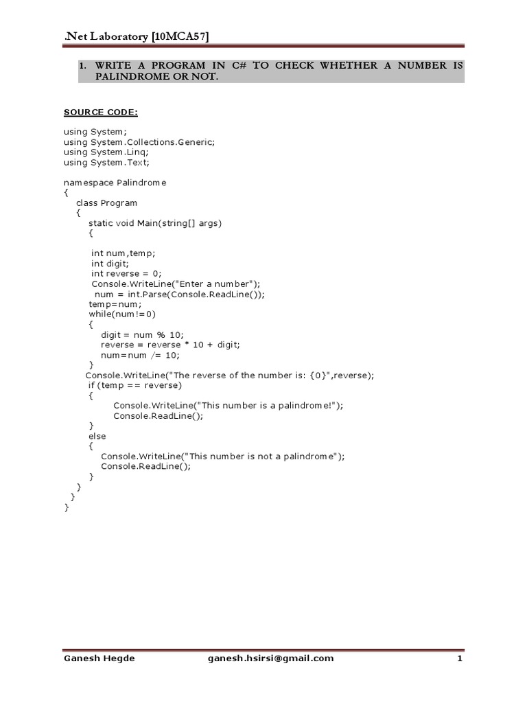 C#.NET Lab Manual PDF | Download Free PDF | C Sharp (Programming Language) | Matrix (Mathematics)
