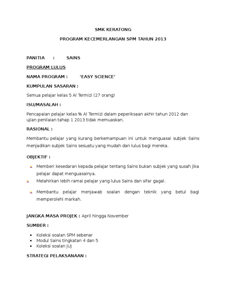 Program Lulus SC SPM | PDF