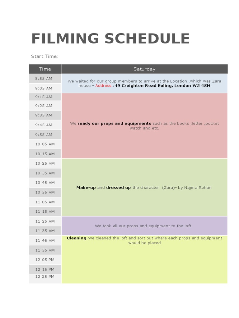 Filming Schedule for Zara House Project | PDF | Foreign Language Studies