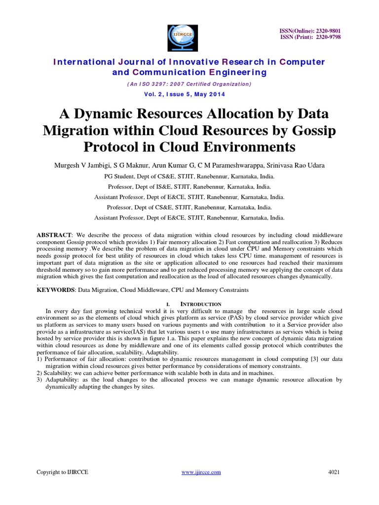 A Dynamic Resources Allocation by Data Migration Within Cloud Resources by Gossip Protocol in ...