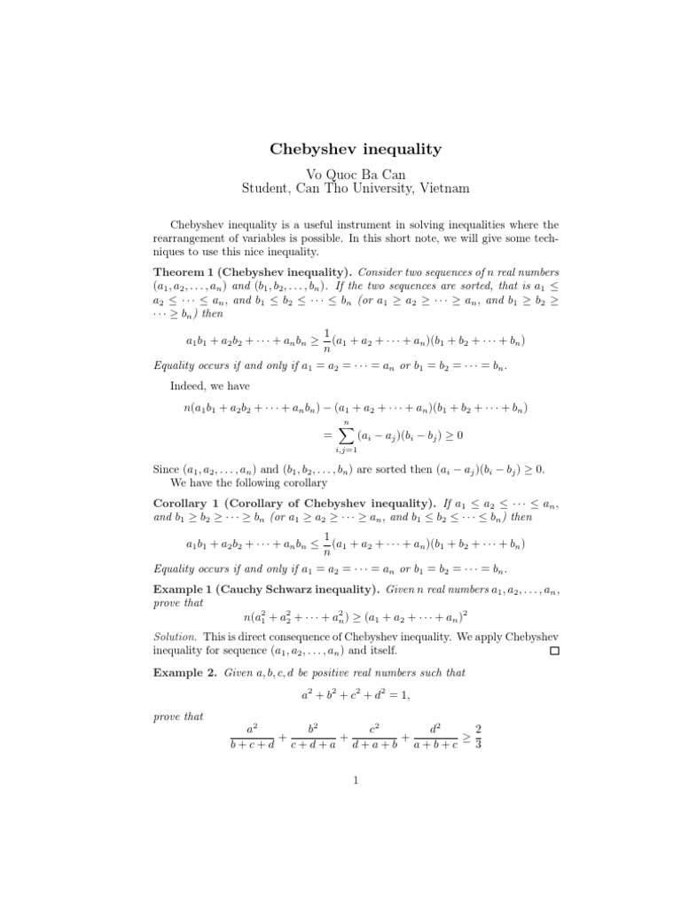 Chebyshev Inequality Techniques | PDF | Mathematical Objects | Abstract Algebra