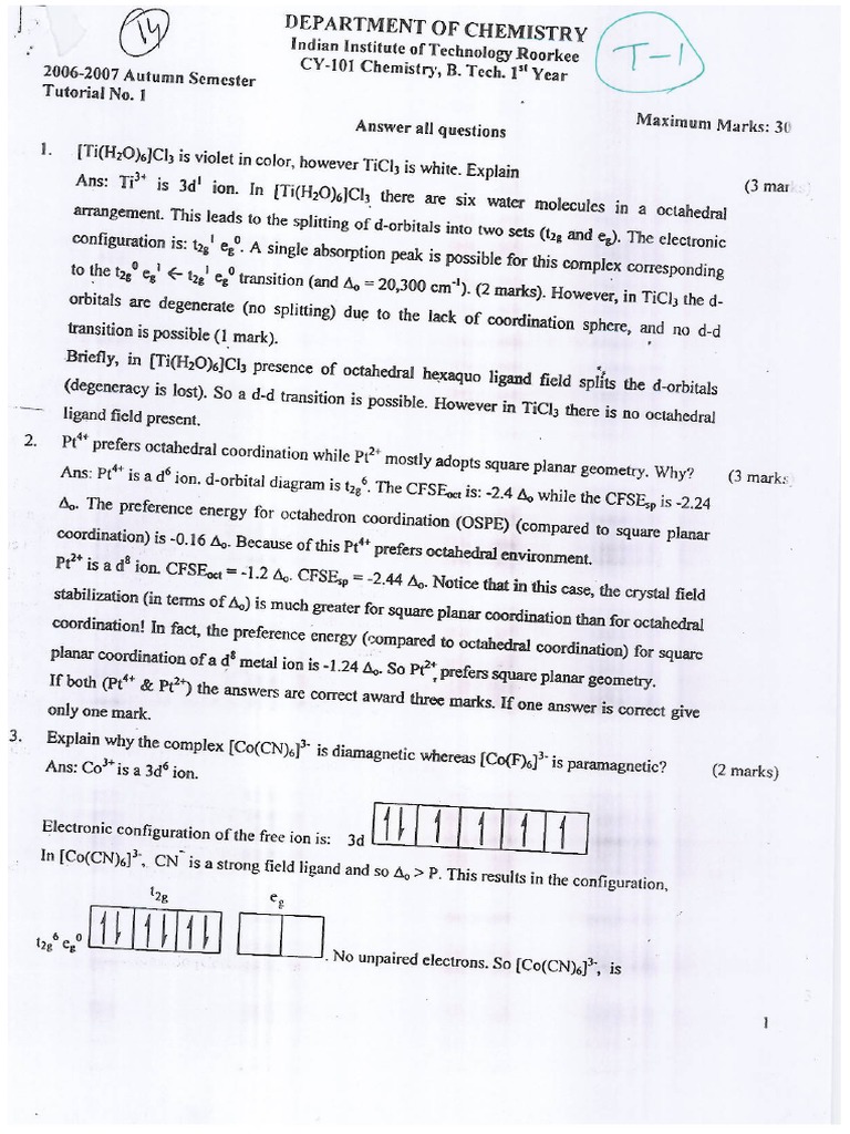 CY-101 Tutorial 1 | PDF