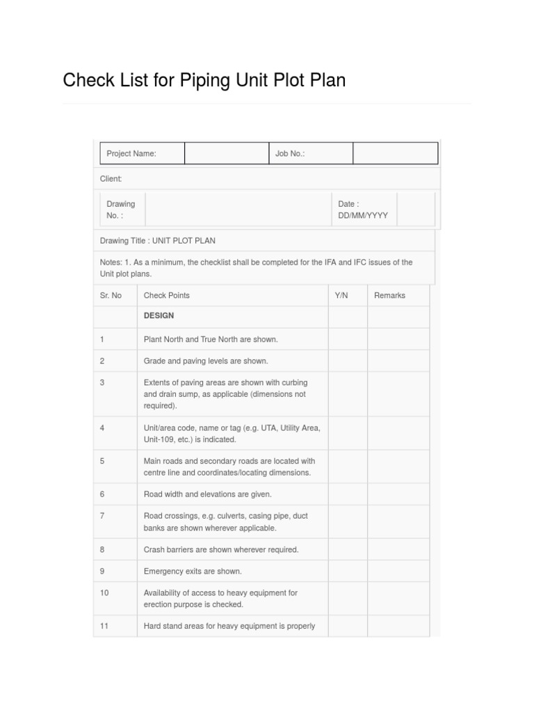 Check List For Piping Unit Plot Plan | PDF