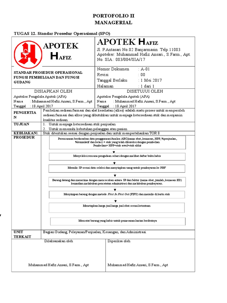 Sop Apotek Hafiz Fix | PDF