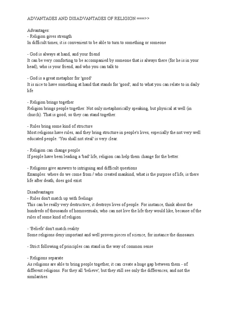 Religion: Pros and Cons Explained | PDF | Globalization | Essays