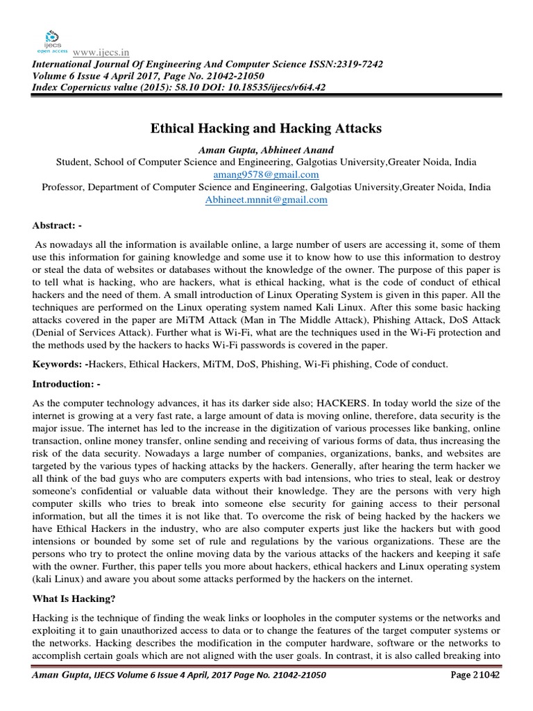 Ethical Hacking And Hacking Attacks Pdf Security Hacker White Hat
