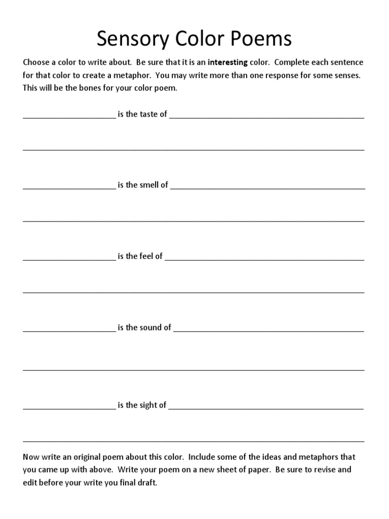 Sensory Color Poems Go | PDF