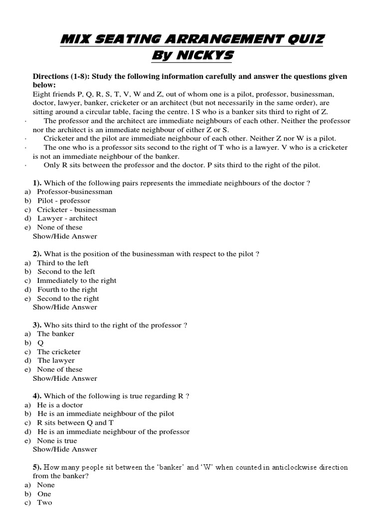 Mix Seating Arrangement Quiz PDF | PDF | Business