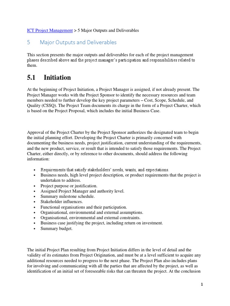 ICT Project Management - 5 Major Outputs and Deliverables | PDF ...