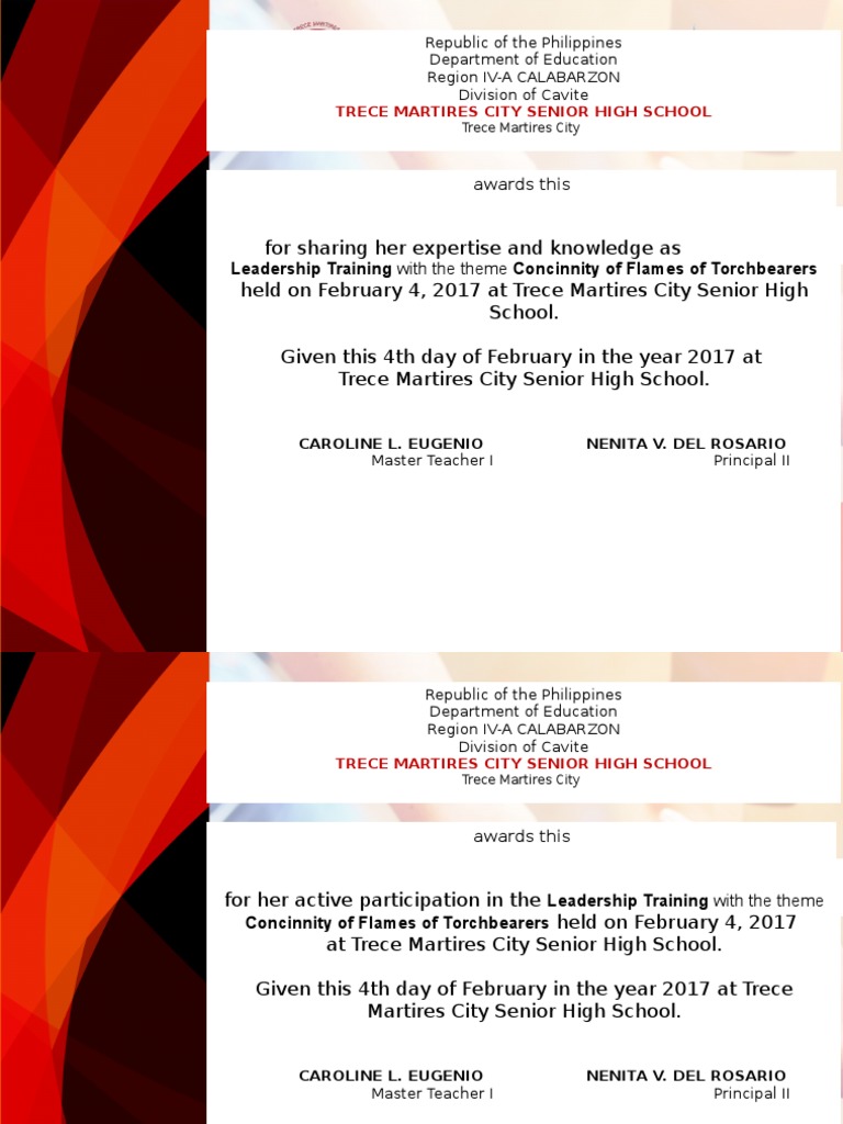 Certificate of Recognition: Leadership Training With The Theme ...