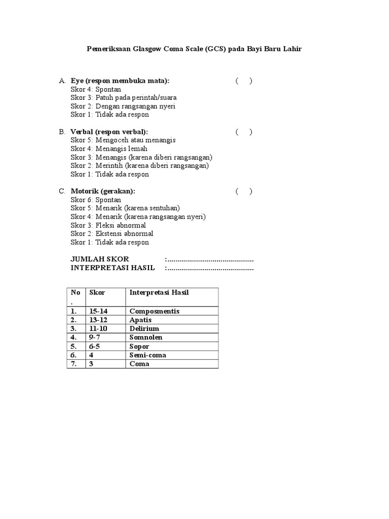 Pemeriksaan Glasgow Coma Scale | PDF