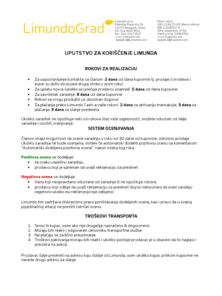 Uputstvo Za Koriscenje Limunda | PDF