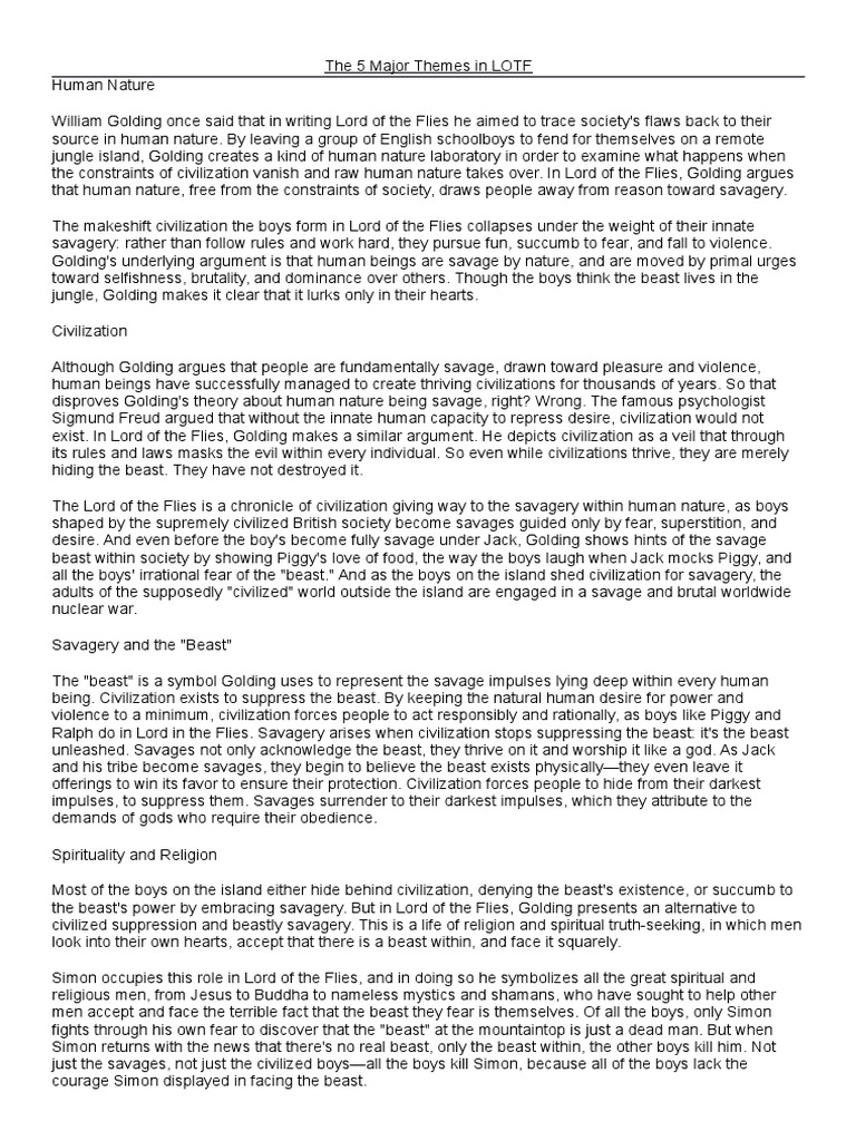 Major Themes in Lord of the Flies | PDF | Religion And Belief | Science